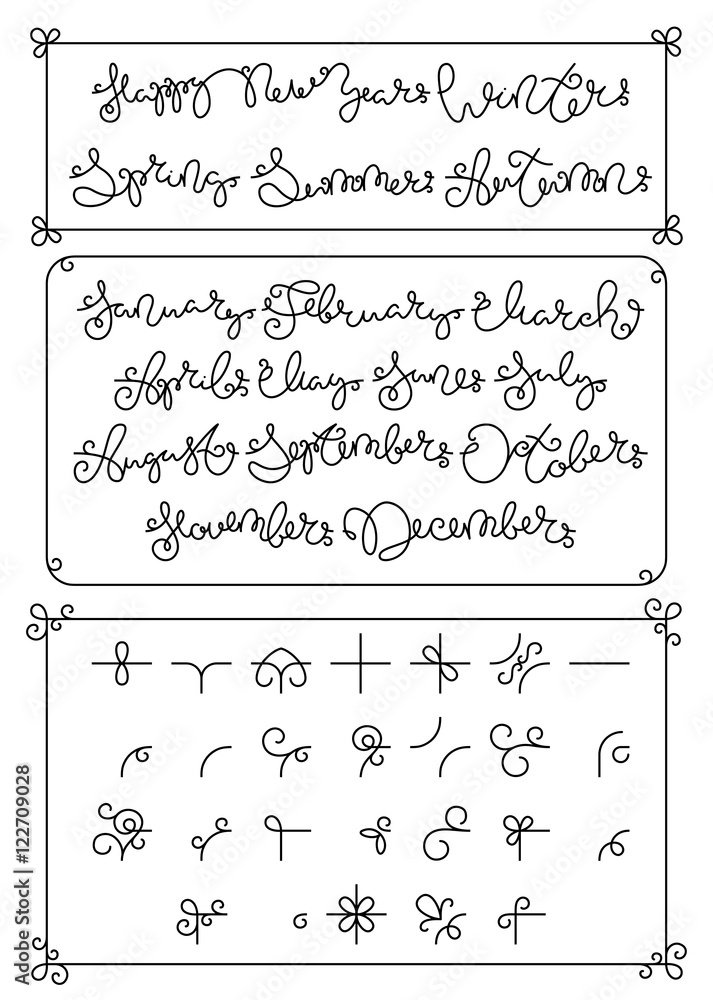 Hand drawn vector decorative words-brushes with inner and outer corner ...