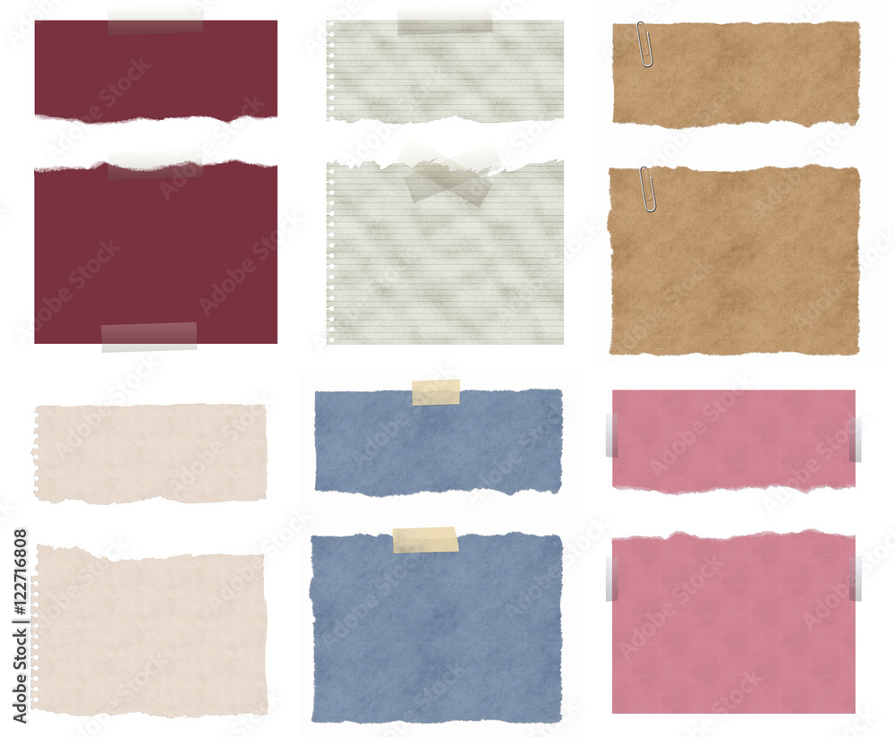 A set of six torn ripped paper - 6 assorted torn ripped papers held by ...