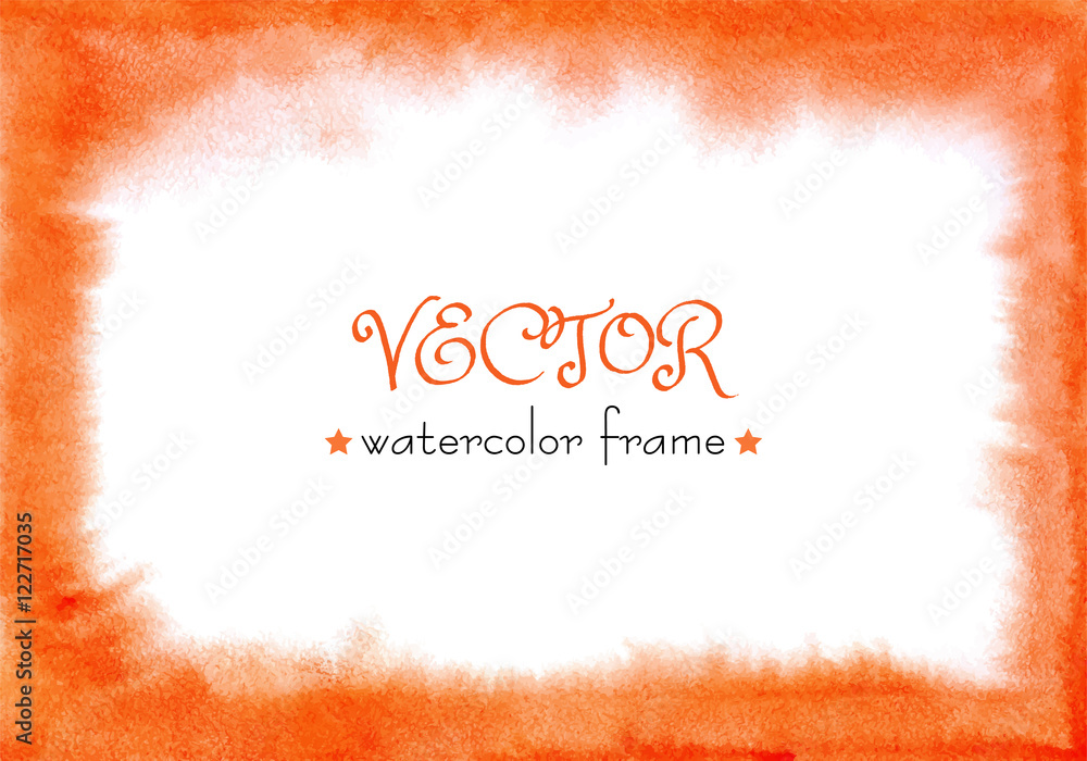 Red-orange watercolor delicate frame. Abstract background with blurred ...