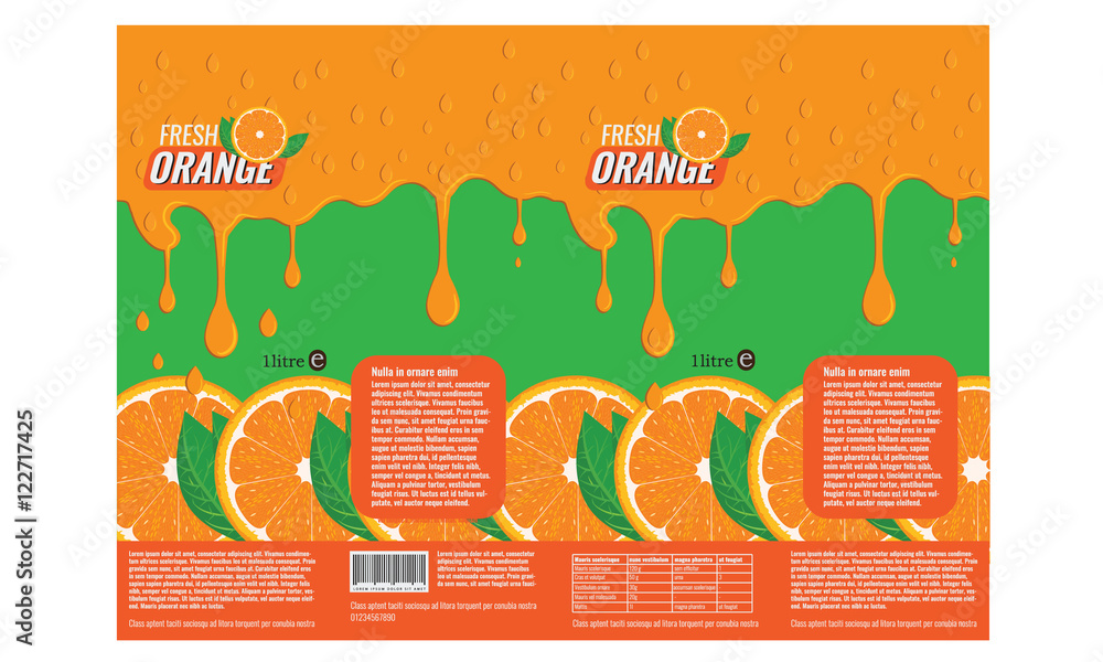 Branding package design for orange juice with flat color design. Ready ...