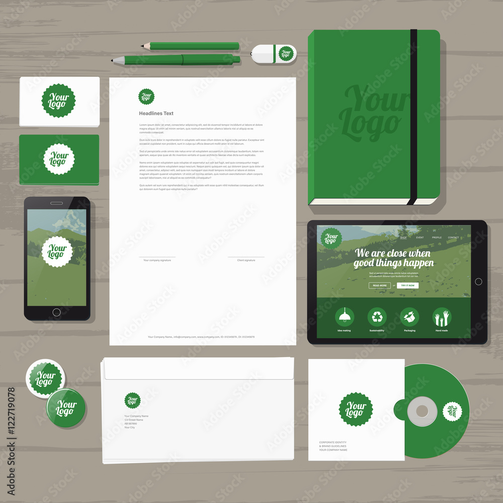 Corporate identity vector mockup with basic stationery set. Easy ...