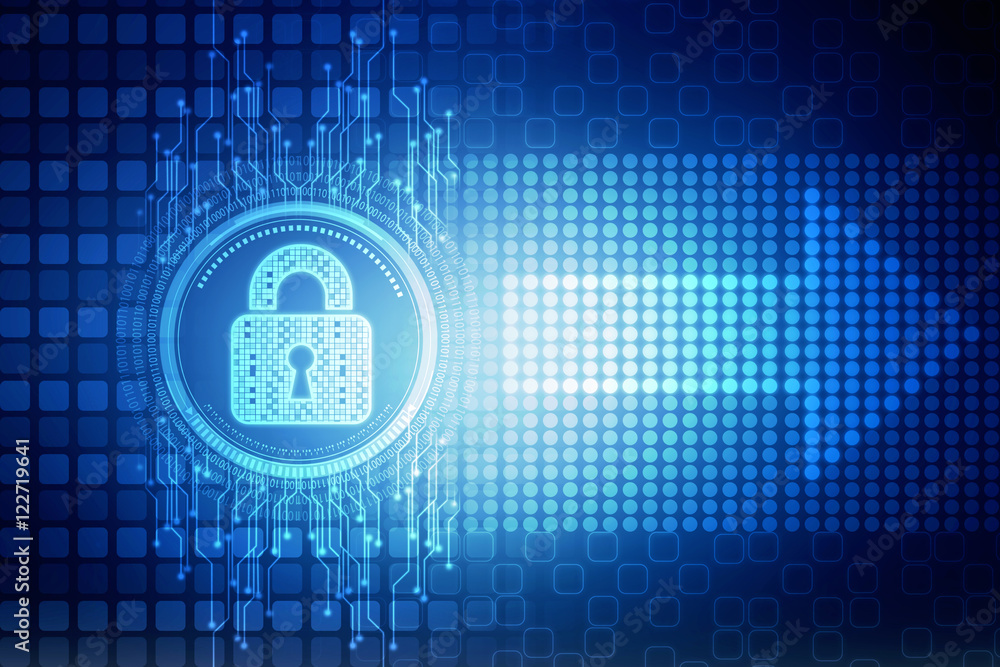 Security concept: Lock on digital screen, contrast, 2d illustration ...