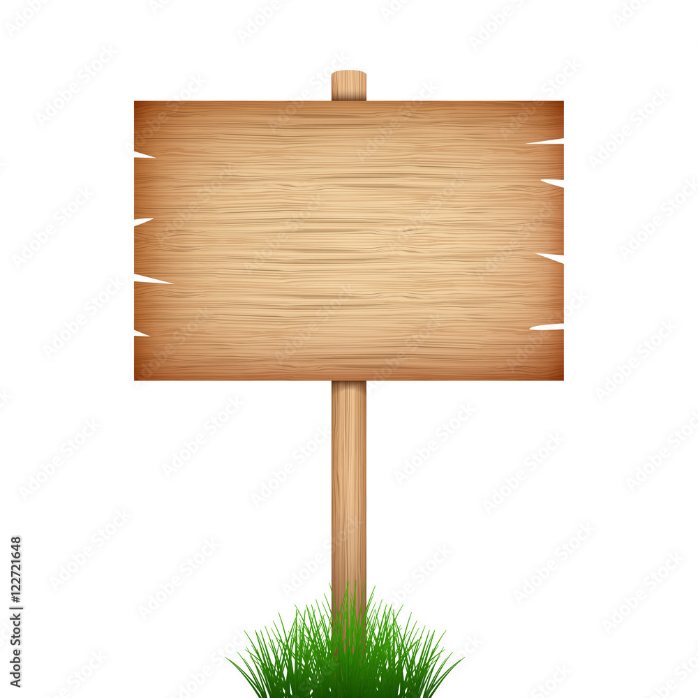 empty wood sign board in green grass on white background Stock Vector ...