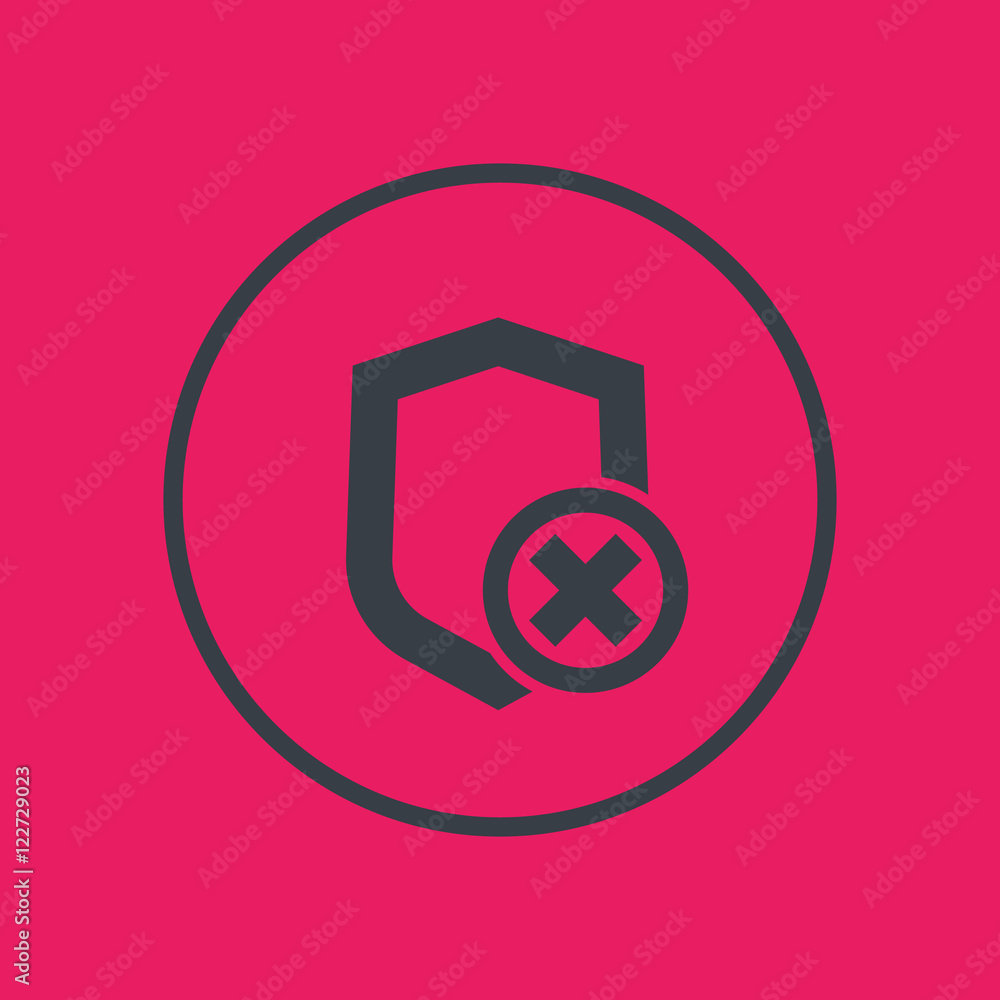 Shield icon in circle, unsecure, unprotected, security removed symbol ...