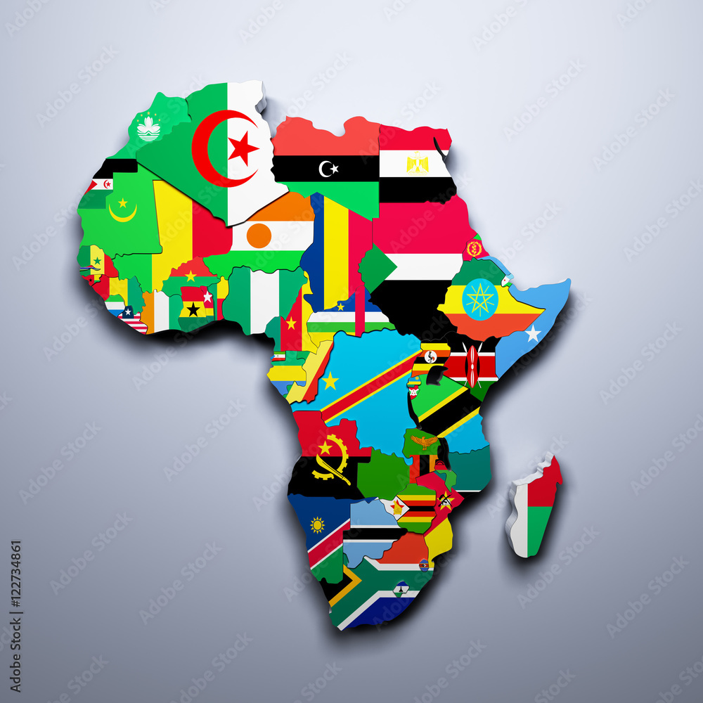 AFRICA MAP WITH FLAGS OF THE COUNTRIES 3d render Stock Illustration ...