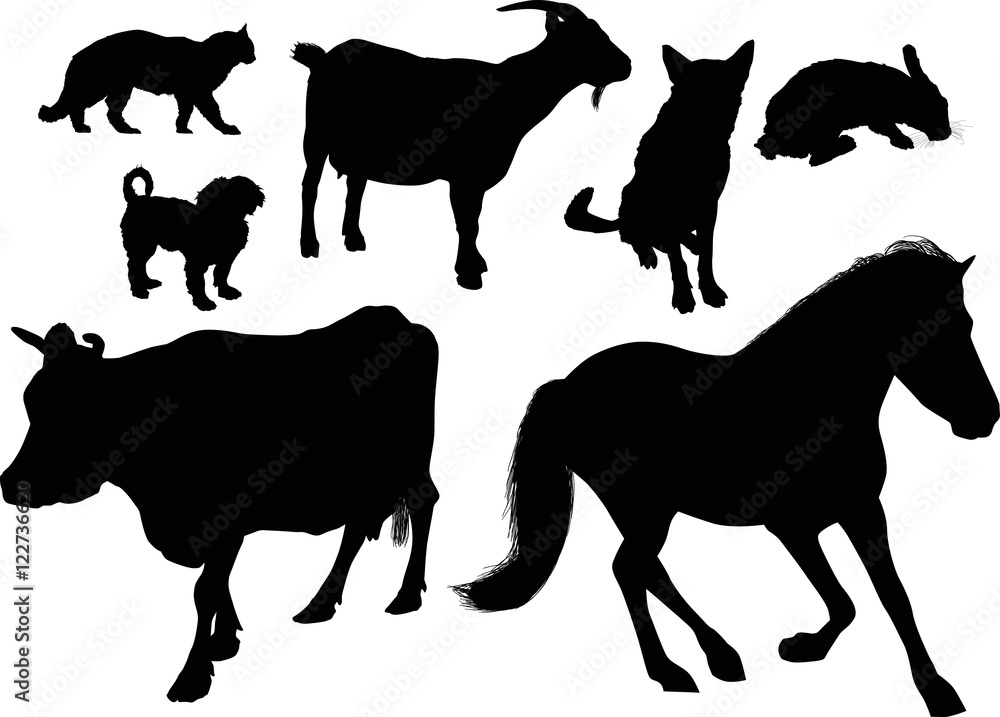 seven isolated black farm animals collection Stock Vector | Adobe Stock