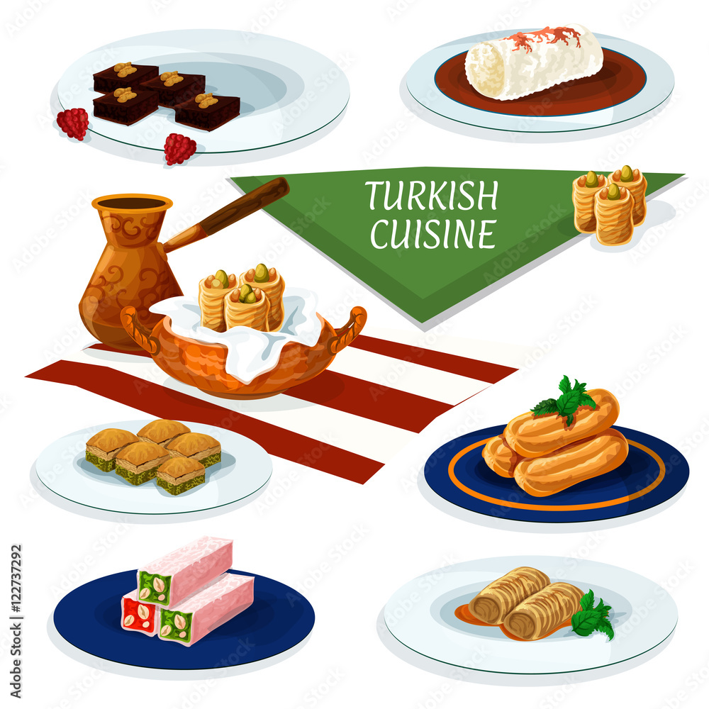 Turkish cuisine desserts menu cartoon icon Stock Vector | Adobe Stock