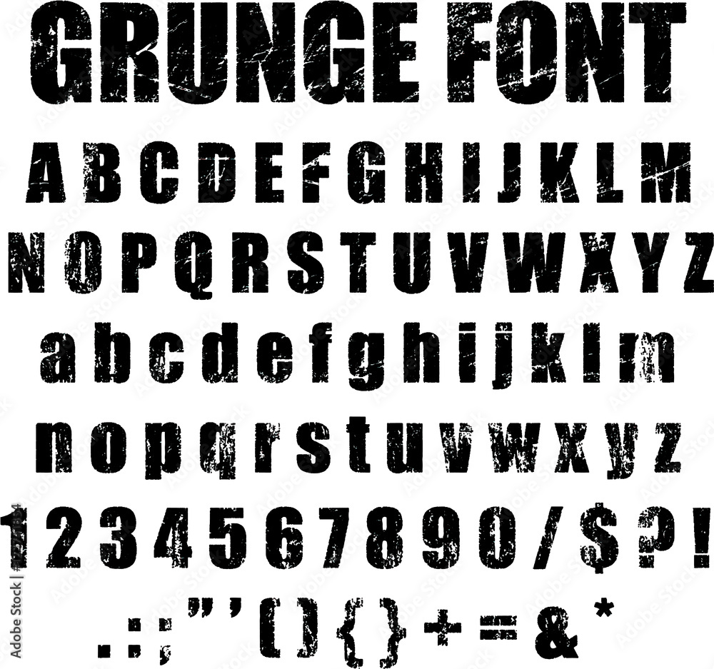 Grunge Alphabet and Numeral Font Set Vector Stock Vector | Adobe Stock