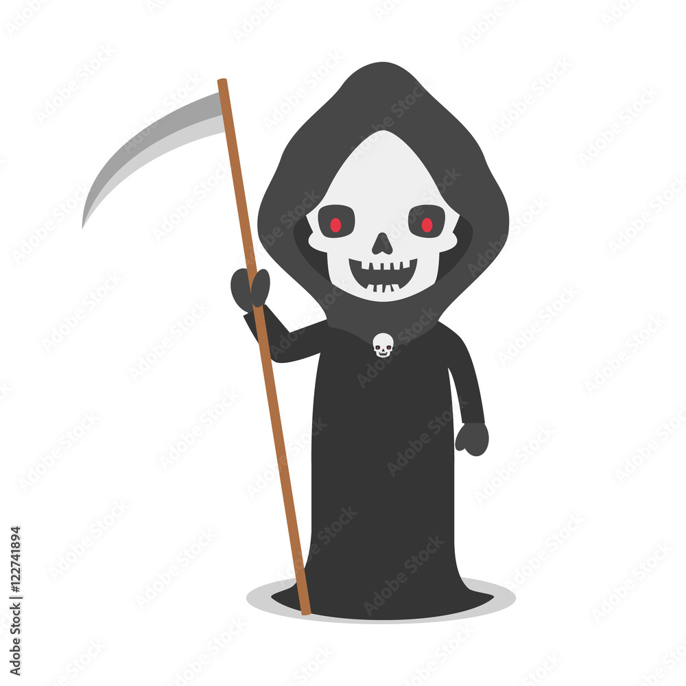 Cartoon illustration of angel of death with scythe Stock Vector | Adobe ...