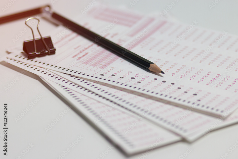 answer sheet, test score sheet with pencil on test paper answers Stock ...