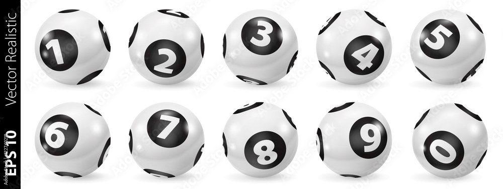 Lottery Number Balls. Black and white balls isolated. Bingo balls set ...