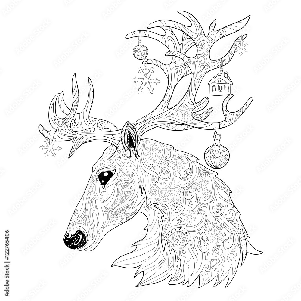 Reindeer Head Coloring Pages Printable