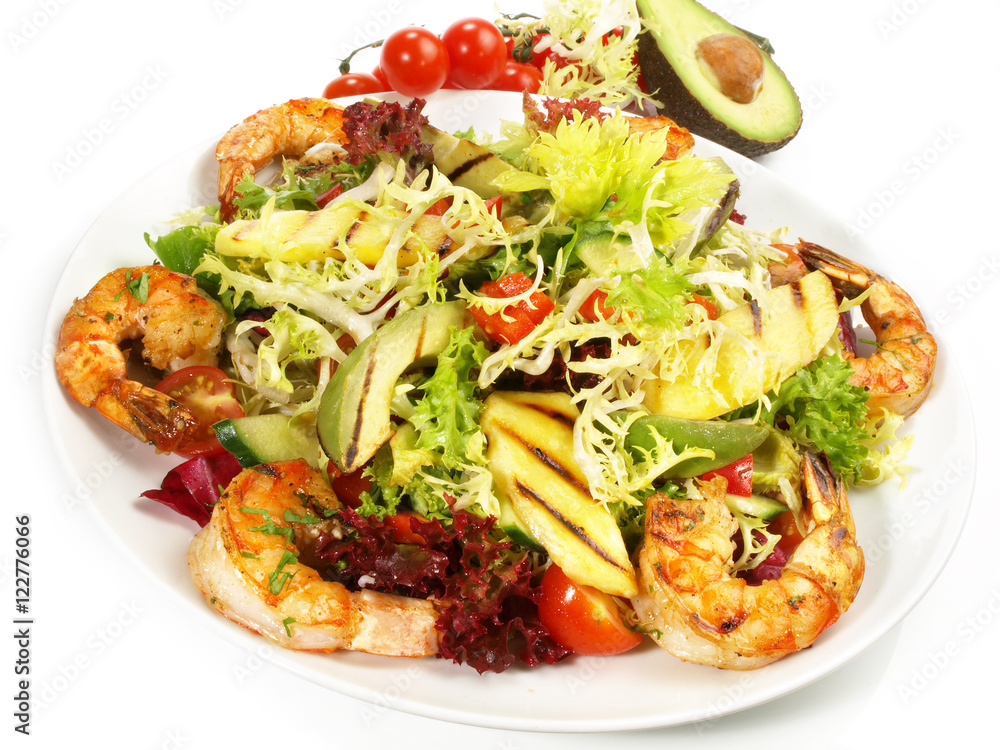 Salat mit Scampi, Mango und Avocado vom Grill Stock Photo | Adobe Stock