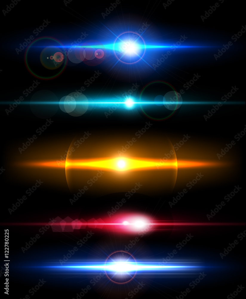 Realistic light glare sparkle, highlight set. Collection of beautiful ...