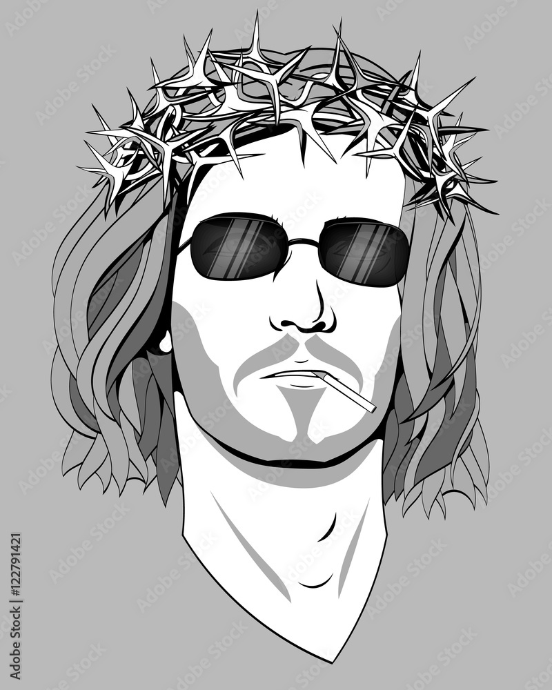 Jesus Christ, a black and white monochrome. A crown of thorns ...