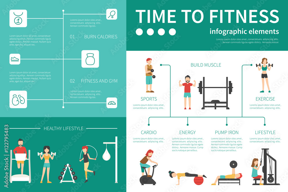 Time To Fitness infographic flat vector illustration. Presentation ...