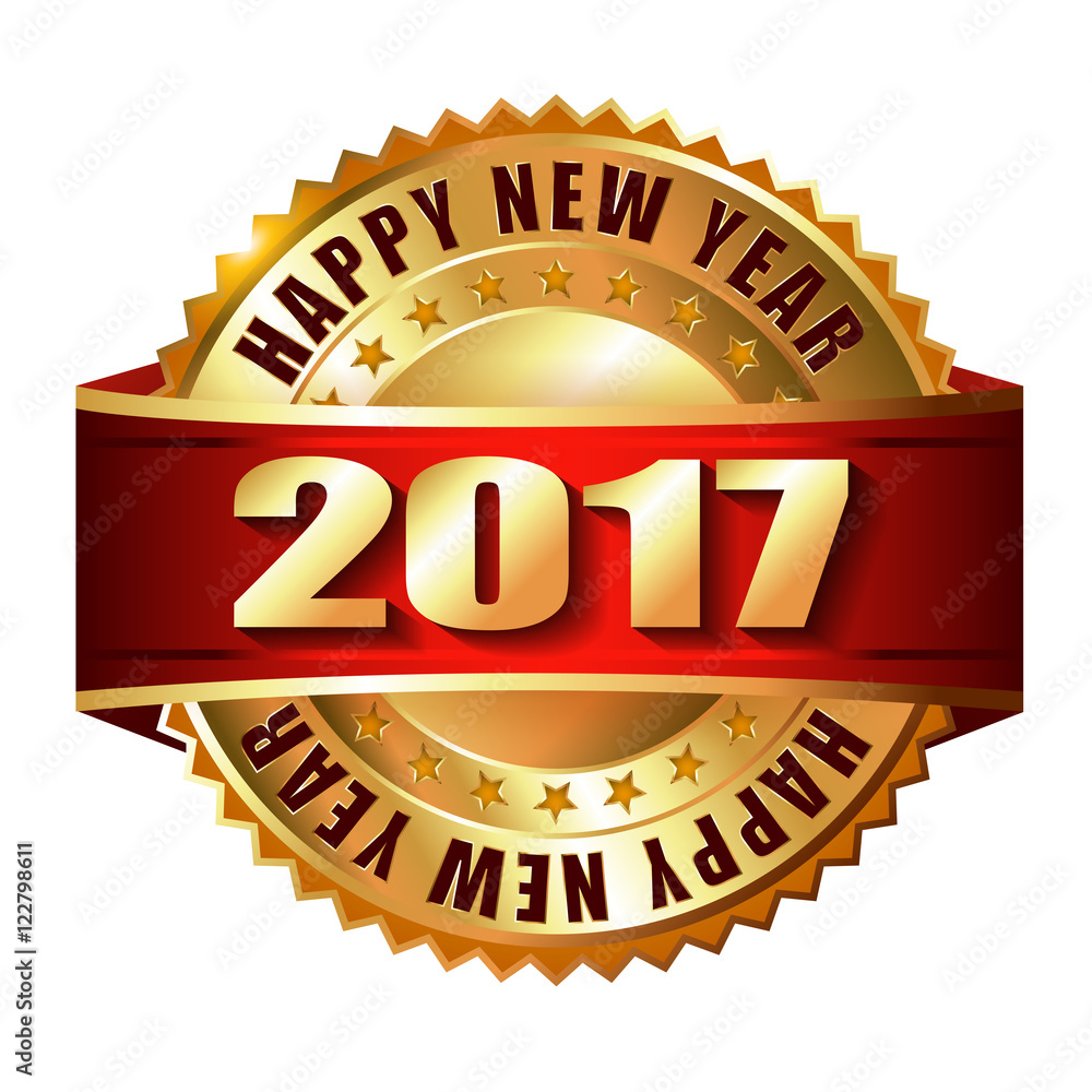 Happy New Year 2017 golden label and stamp Stock Illustration | Adobe Stock