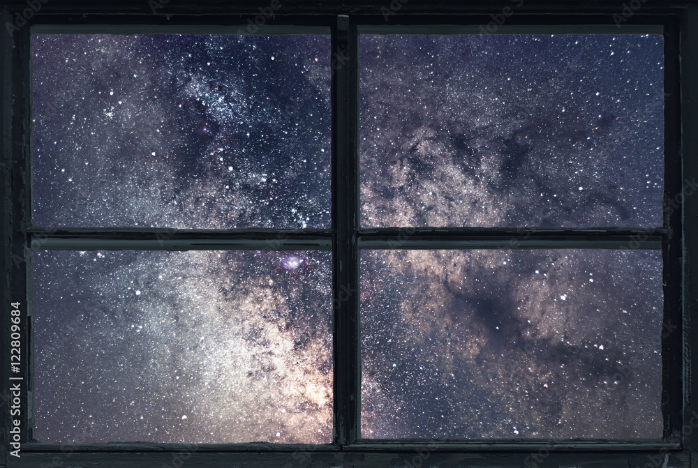 Starry night sky Window view. Milky Way Galaxy. Stock Photo | Adobe Stock