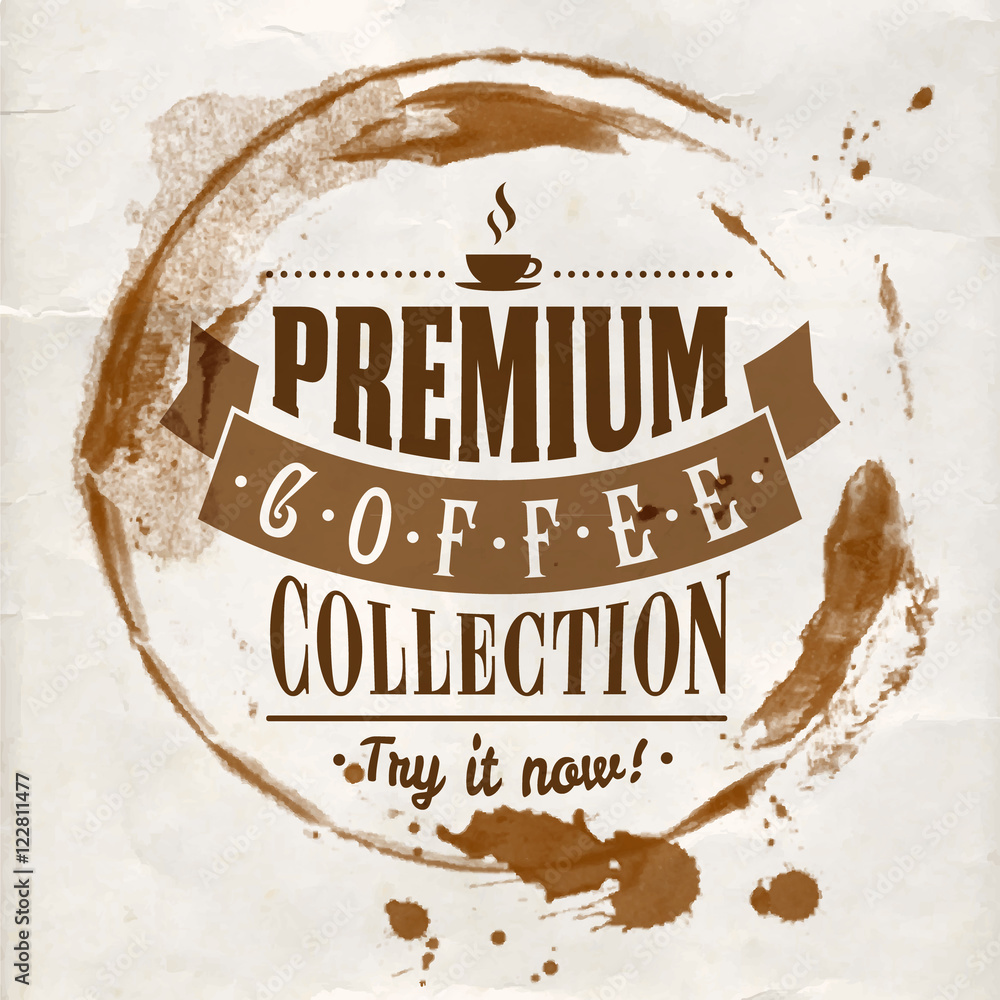 Coffee label for cafe in blotch on paper texture Stock Vector | Adobe Stock