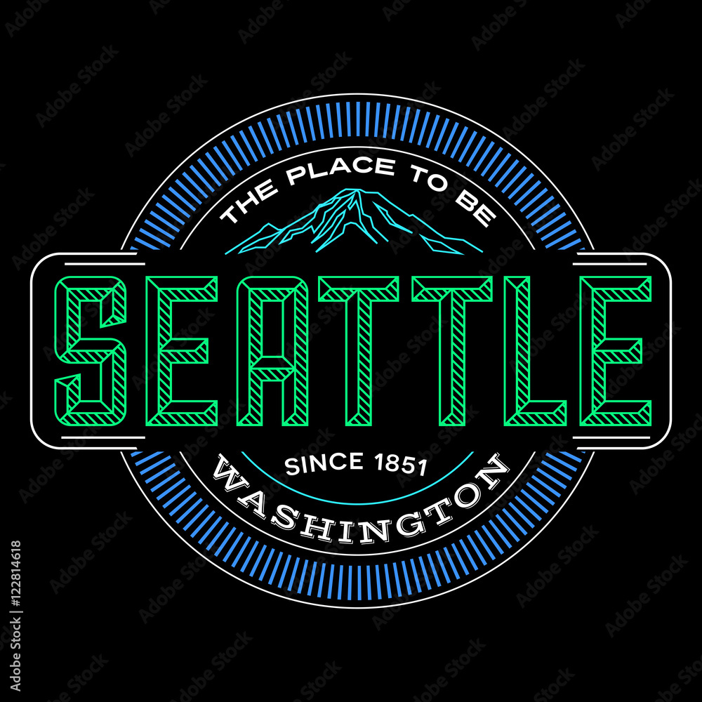 seattle, washington linear emblem design for t shirts and stickers ...