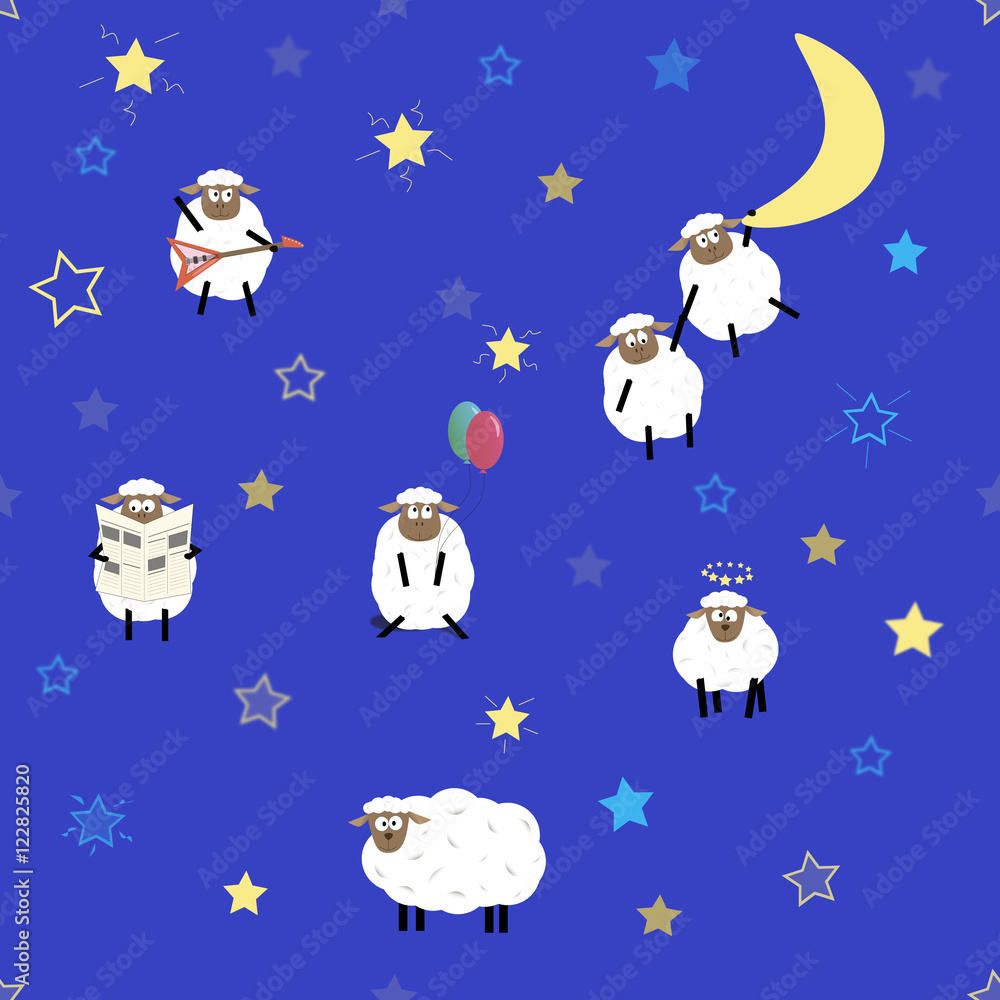 Seamless background for children with funny sheep. Background with ...