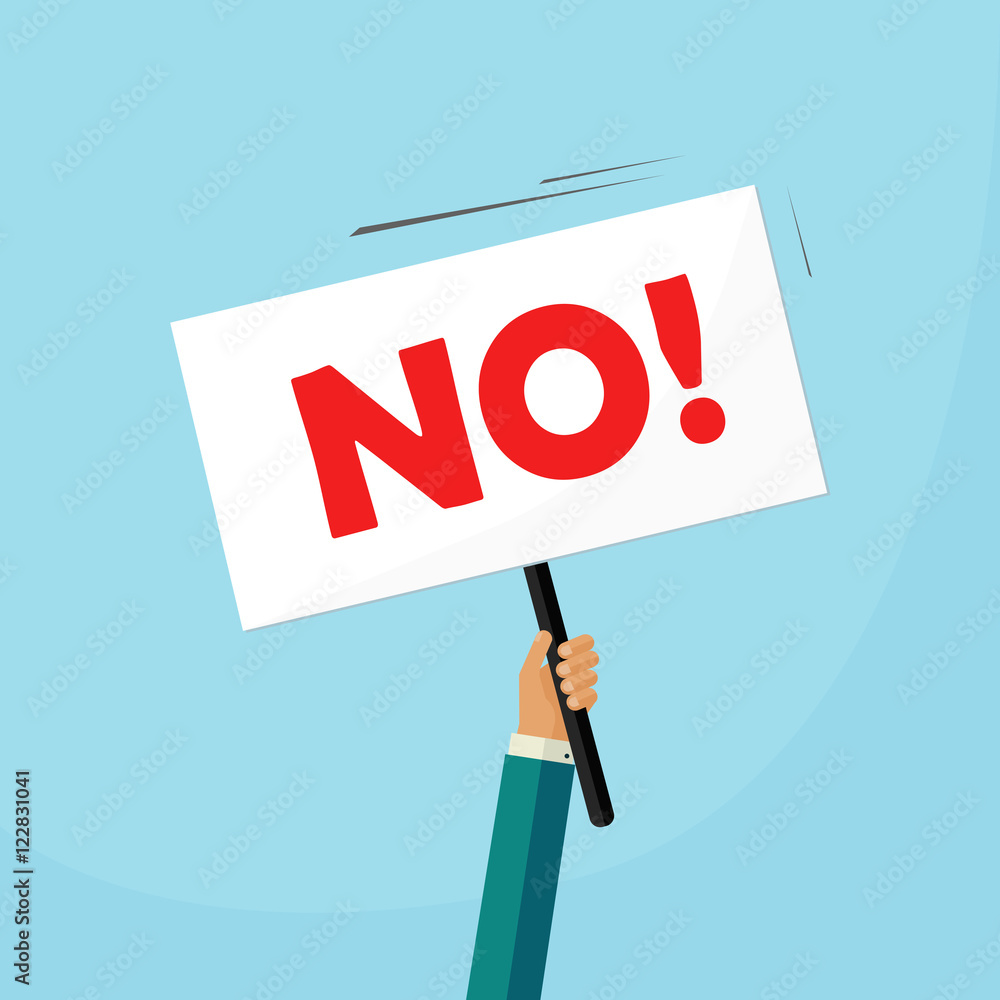 No answer choice vector illustration, man hand holding placard with no ...