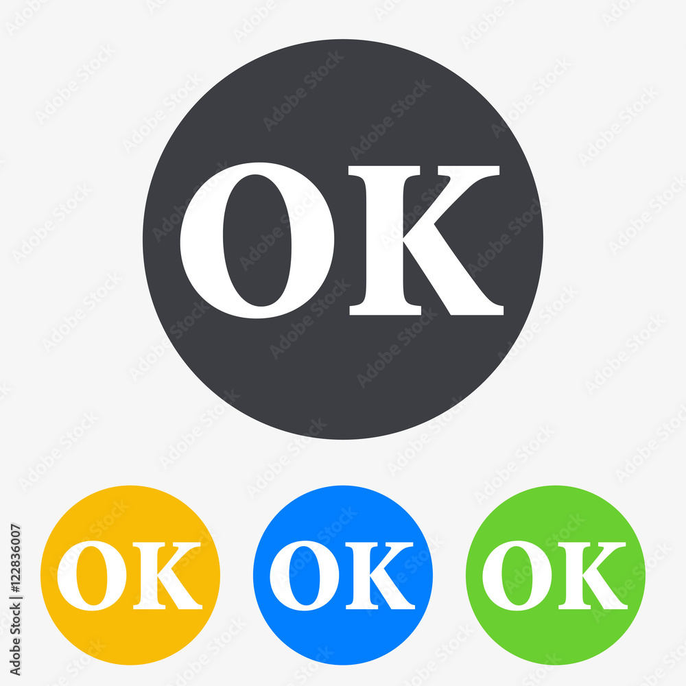 Icono plano texto OK en circulo varios colores Stock Vector | Adobe Stock