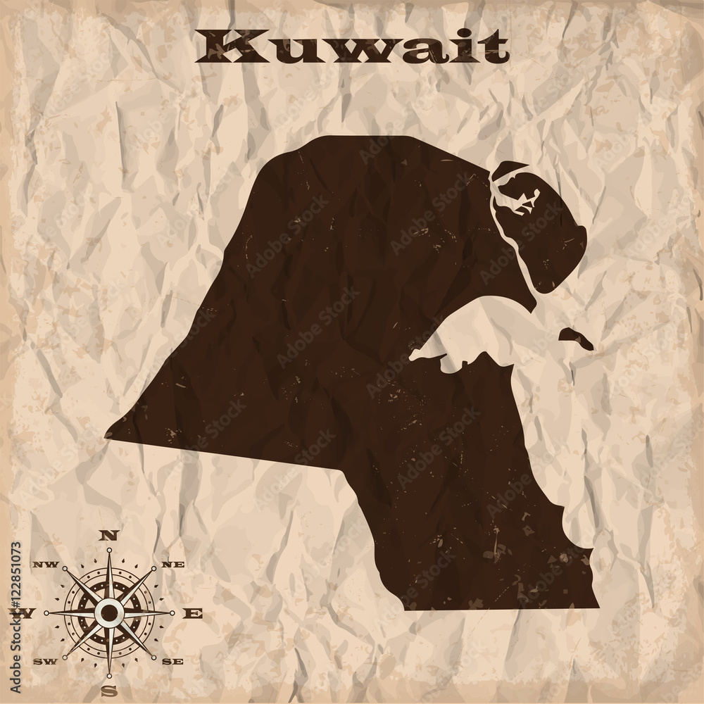 Kuwait old map with grunge and crumpled paper. Vector illustration ...