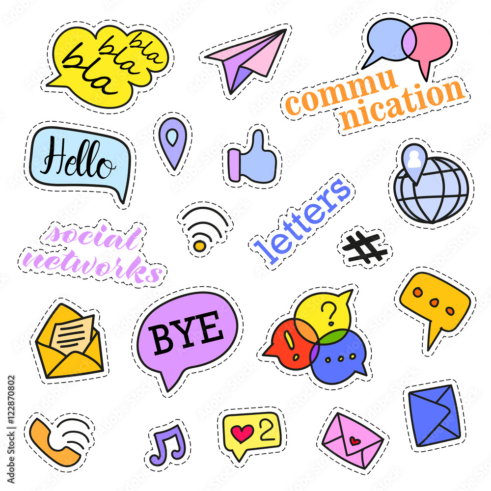 Fashion patch badges. Social networks set. Stickers, pins, patches and ...