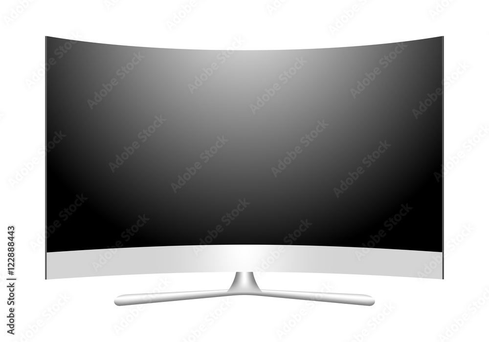 Front view modern 3D plasma TV with a curved screen. Off multimedia ...