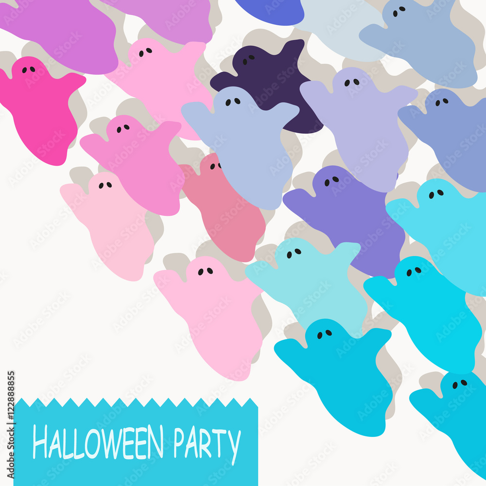 Halloween colorful ghost background. Set of cute cartoon colorful ...