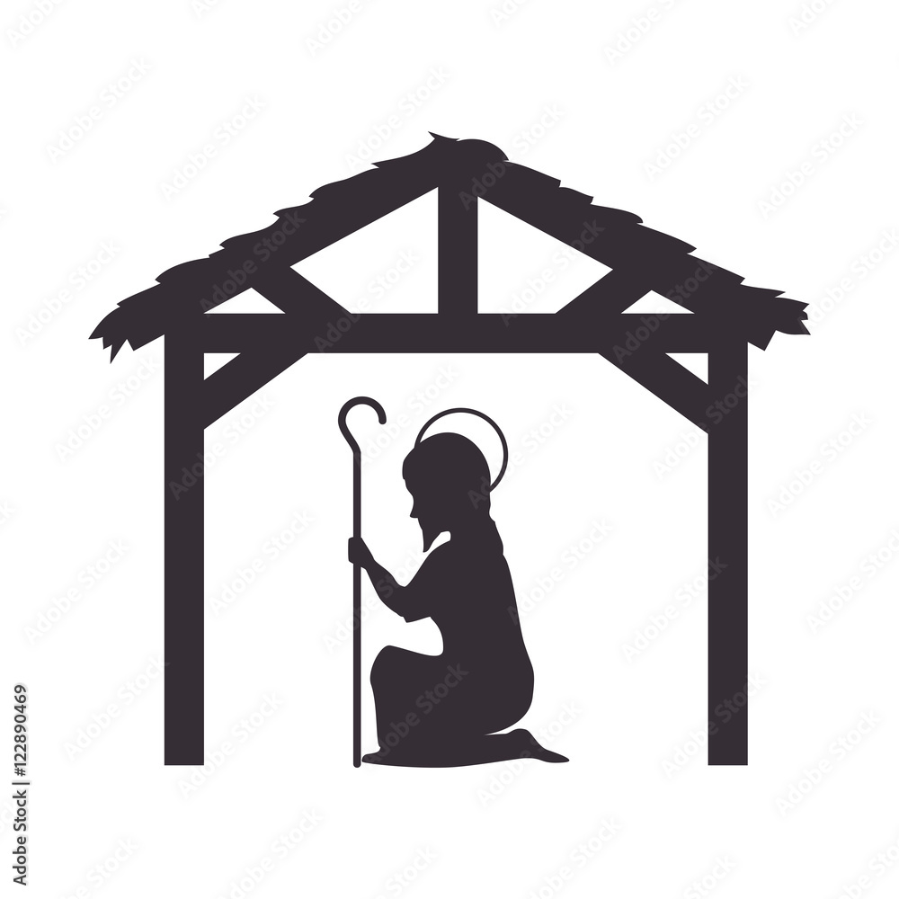 saint joseph on his knees and holding a cane silhouette. vector ...