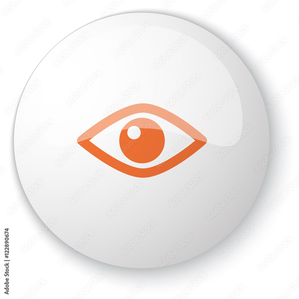 Glossy white web button with orange Eye icon on white background Stock ...