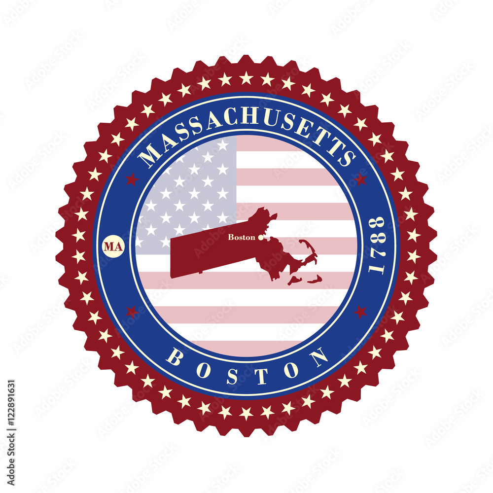 Label sticker cards of State Massachusetts USA. Stock Vector | Adobe Stock
