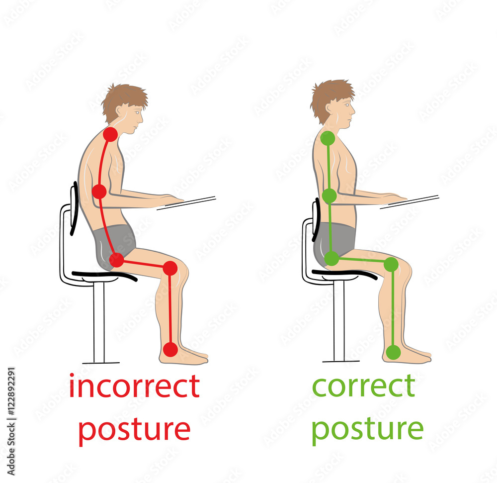 correct and incorrect posture when writing. vector illustration Stock ...