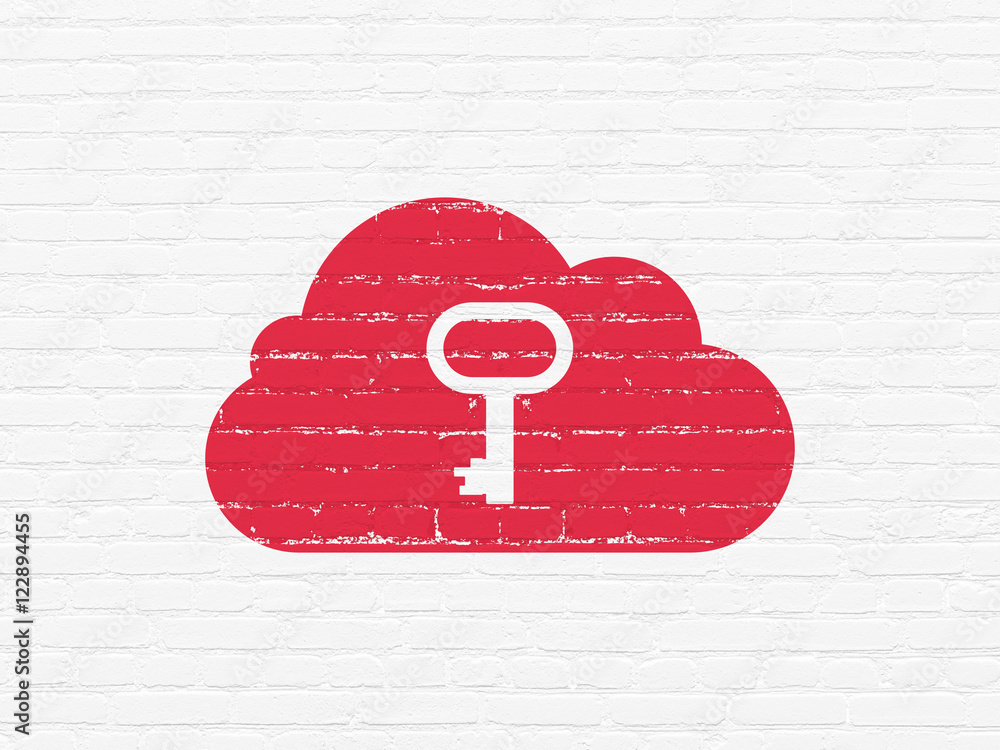 Cloud technology concept: Cloud With Key on wall background Stock ...