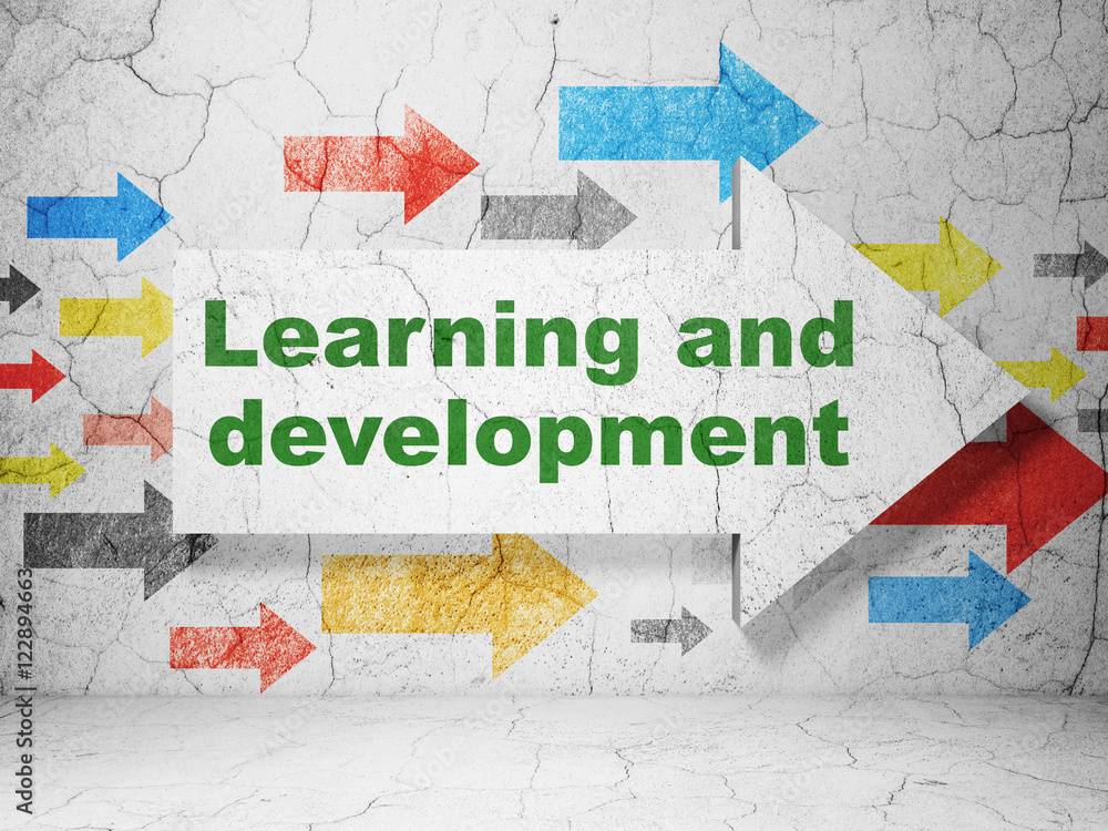 Learning concept: arrow with Learning And Development on grunge wall ...