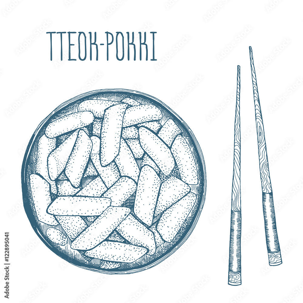 Tteokbokki Korean food. Vector illustration. Linear graphic. Stock ...