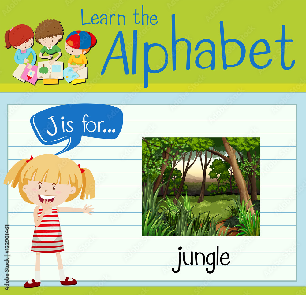 Flashcard letter J is for jungle Stock Vector | Adobe Stock