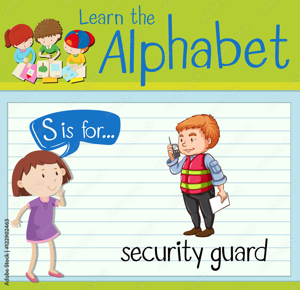 Flashcard letter S is for security guard Stock Vector | Adobe Stock