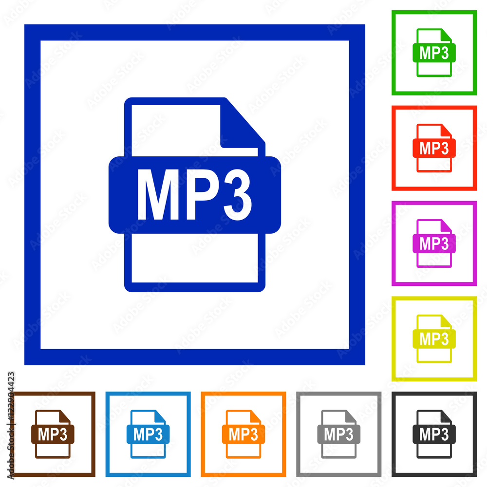 MP3 file format framed flat icons Stock-Vektorgrafik | Adobe Stock