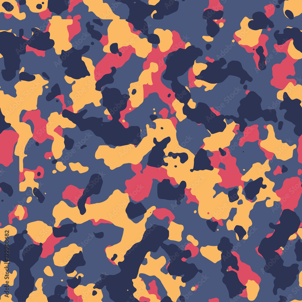 Seamless fashion dark blue and yellow with red spots camouflage pattern ...