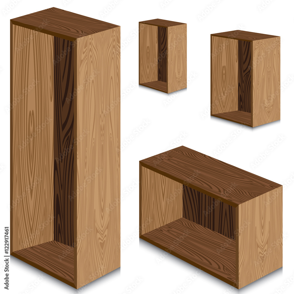 Brown wooden texture box set isolated on white background. Stock Vector ...