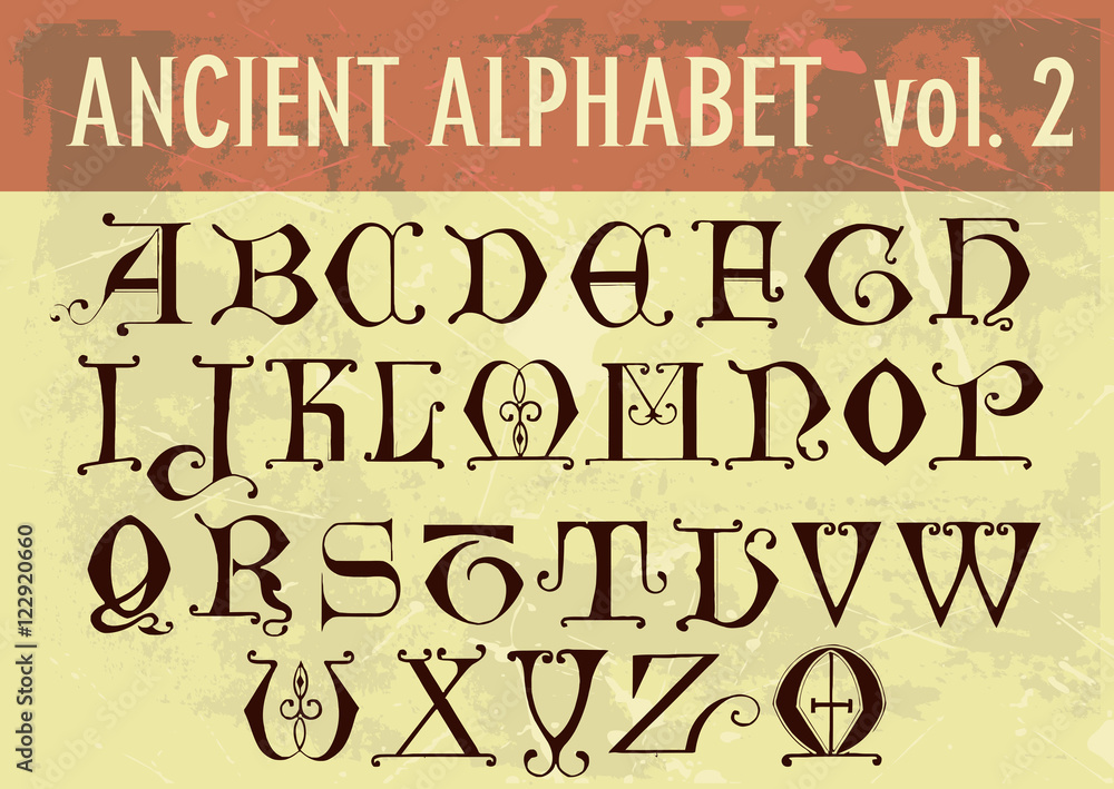Ancient alphabet: ornamental calligraphic letters from 14th century ...