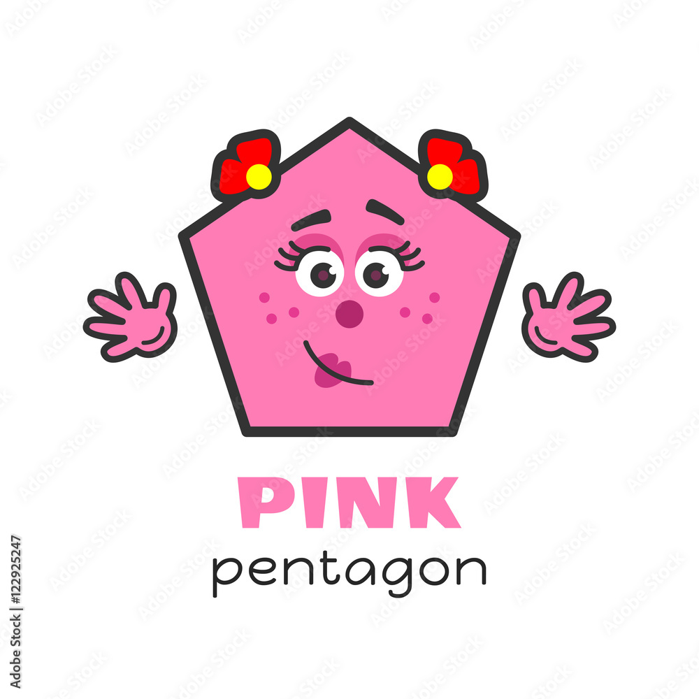 Pentagon geometric shape vector illustration for kids. Cartoon pink ...