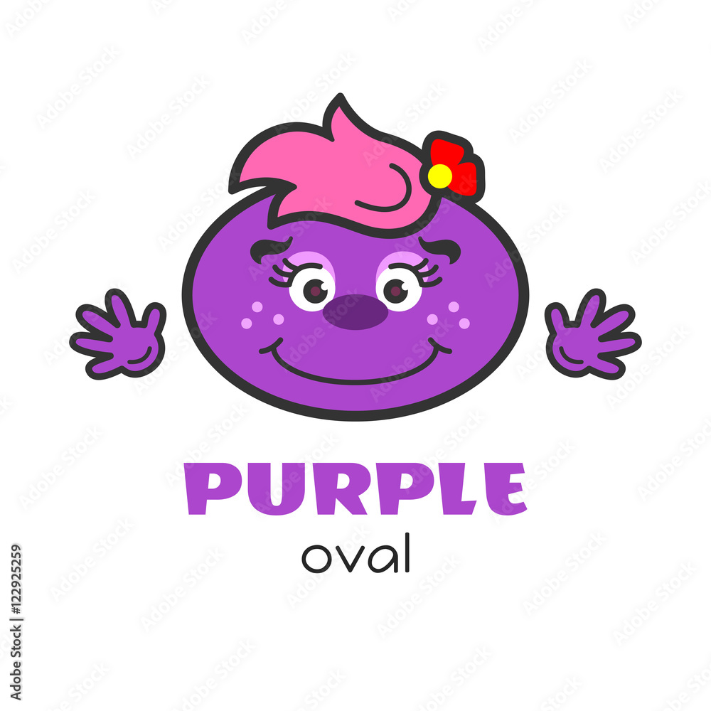 Oval geometric shape vector illustration for kids. Cartoon purple oval ...