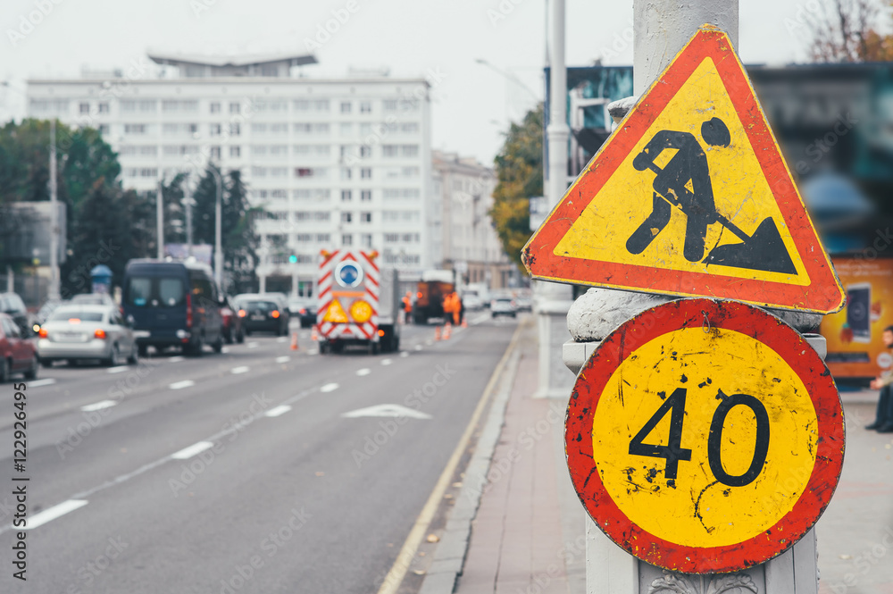 Repair city roads Stock Photo | Adobe Stock