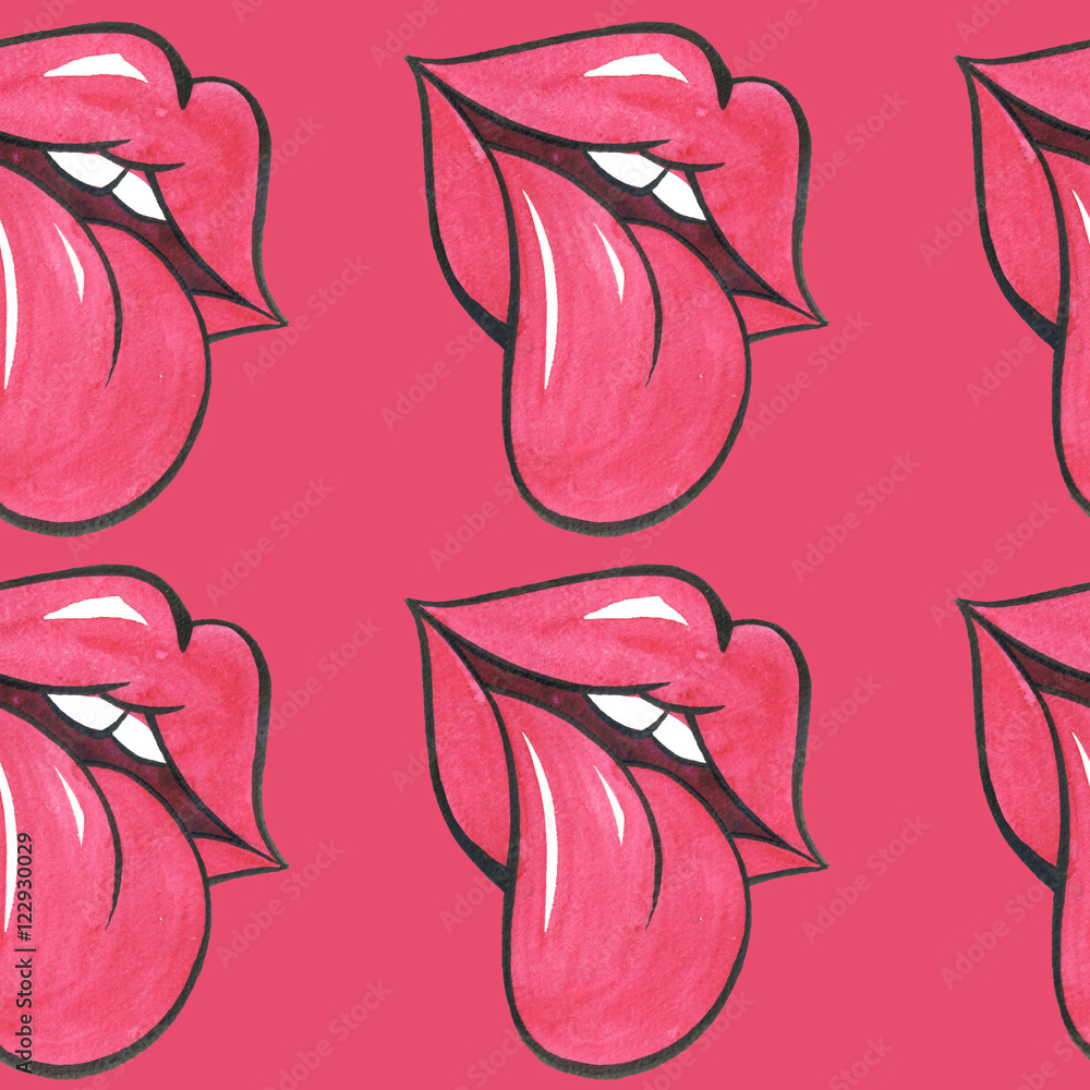 Watercolor female red lips with lust isolated. Aquarelle wild flower ...