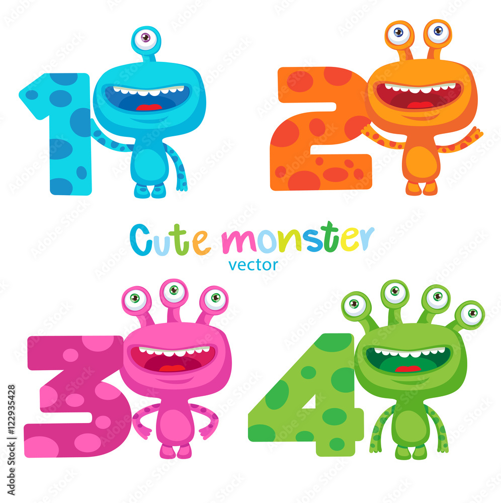 Cute Colorful Monsters and Kids Numbers Vector Set. Luck Cartoon Mascot ...