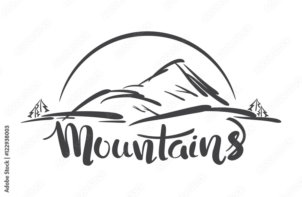 Vector illustration: Hand drawn scene with sketch of landscape with ...